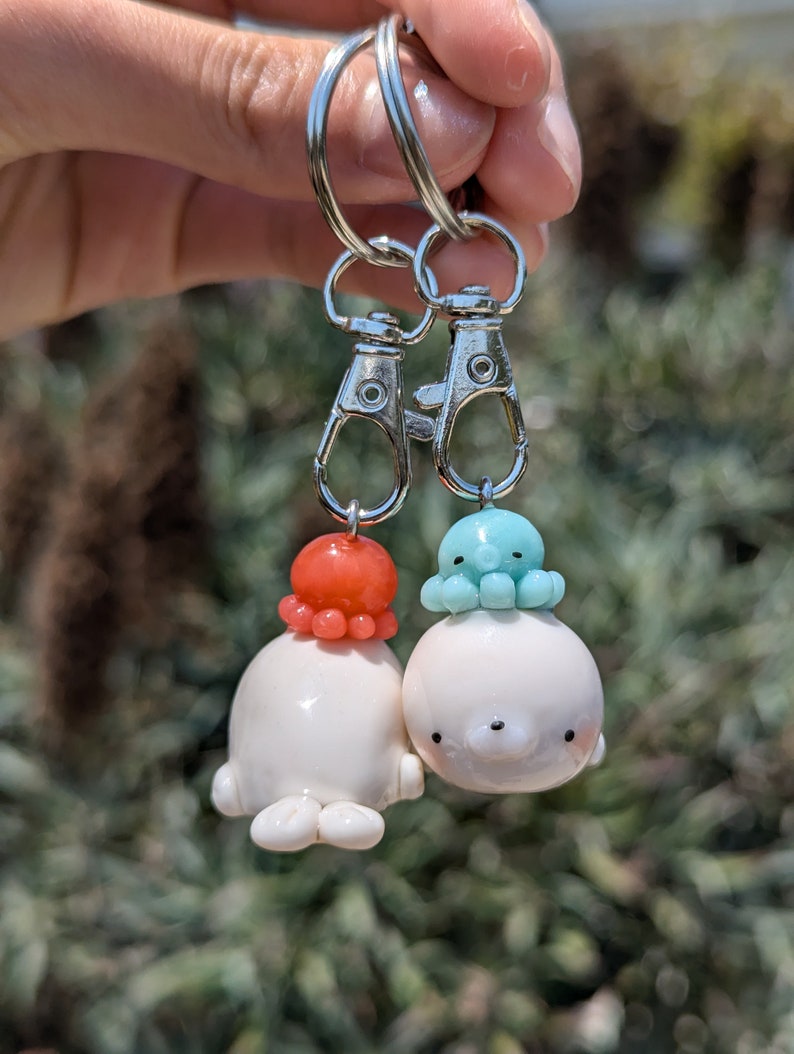 Cute Baby Octopus Seal Keychain and Charm | Polymer Clay Keychain ...