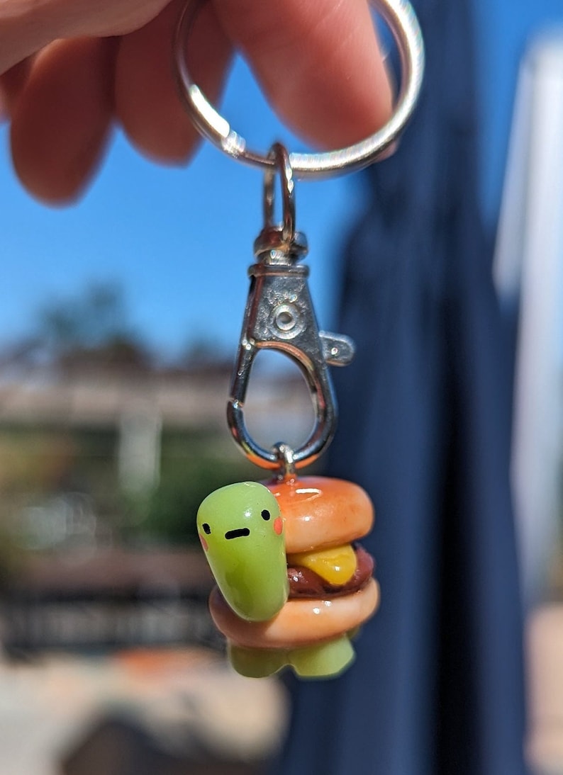Cute Turtle Burger Charm and Keychain Cute and Funny Gift Burger Charm ...