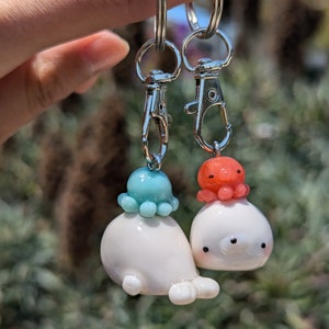 Cute Baby Octopus Seal Keychain and Charm | Polymer Clay Keychain ...