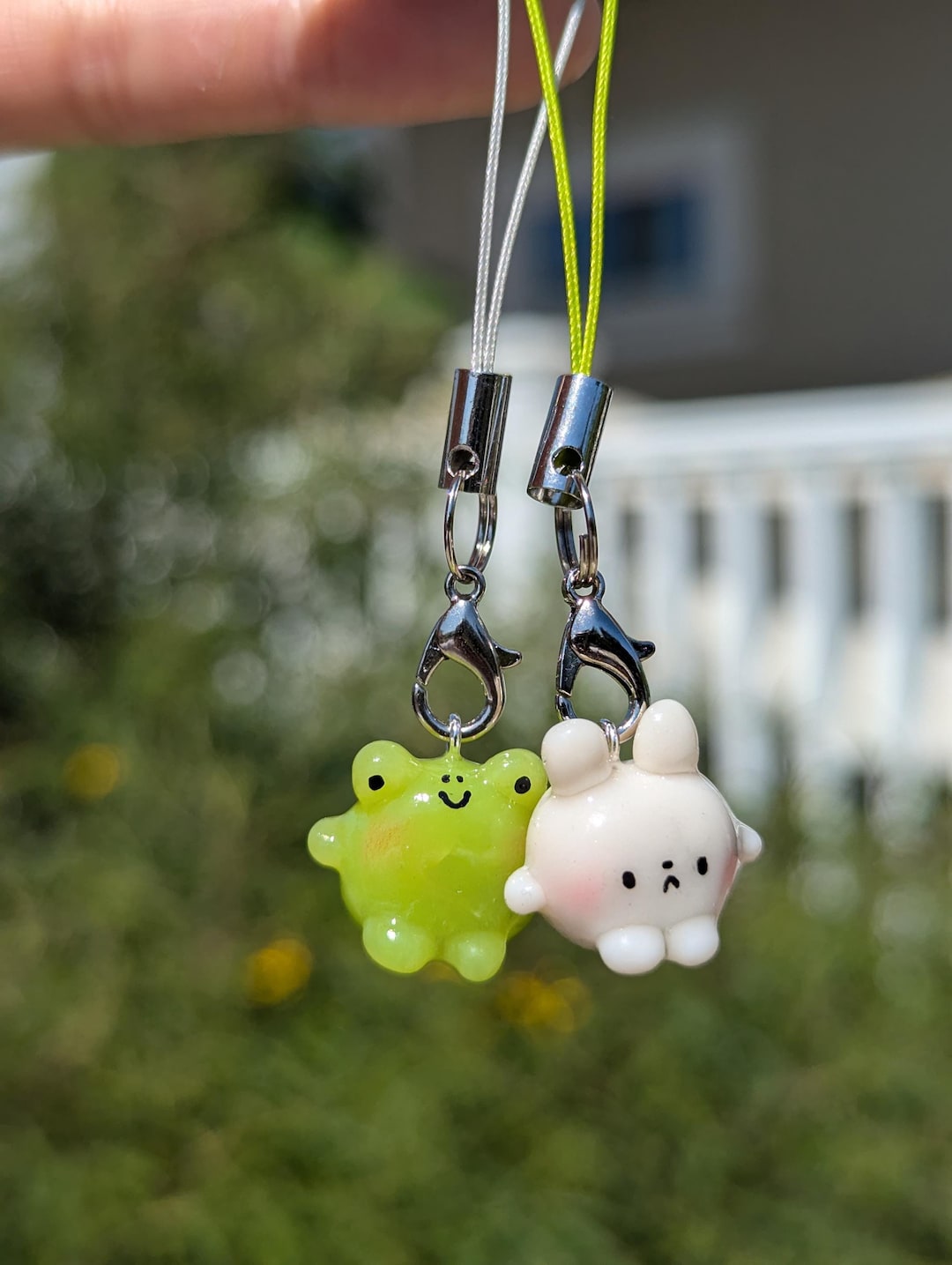 Cute Frog and Bunny Phone Strap & Charm | Polymer Clay Keychain ...