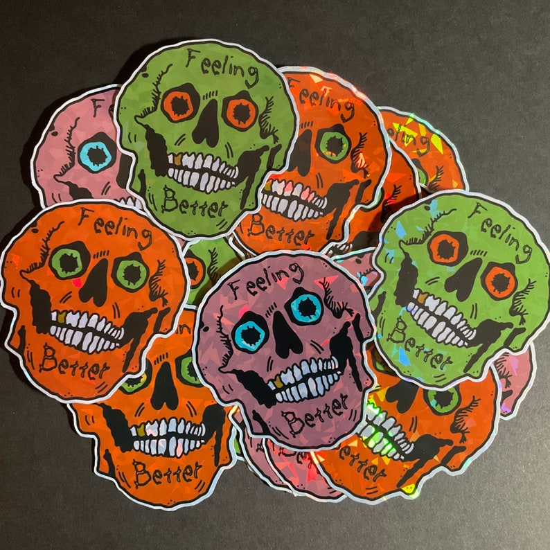 Feeling Better Skull Vintage Halloween Laminated Waterproof Prismatic ...