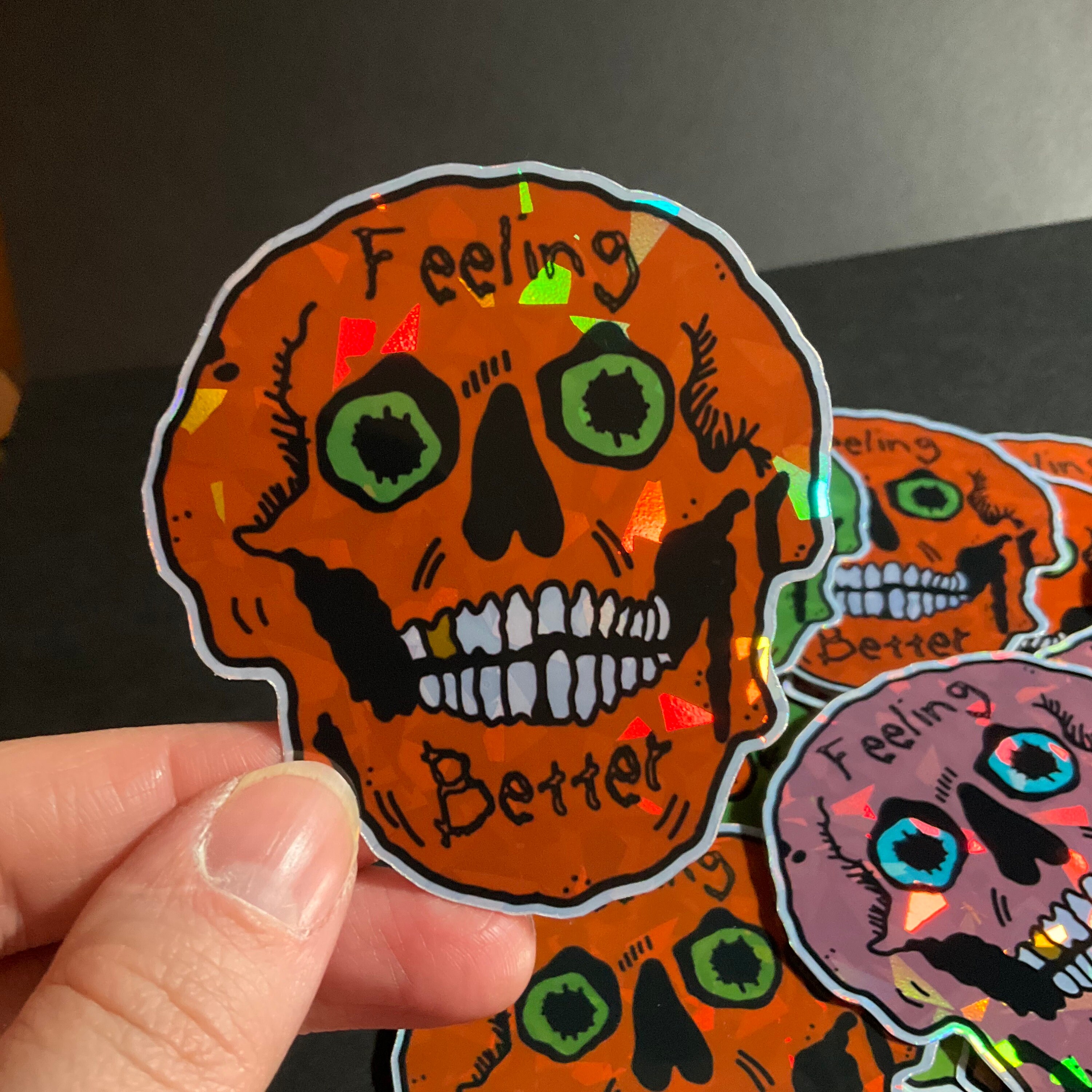 Feeling Better Skull Vintage Halloween Laminated Waterproof Prismatic ...