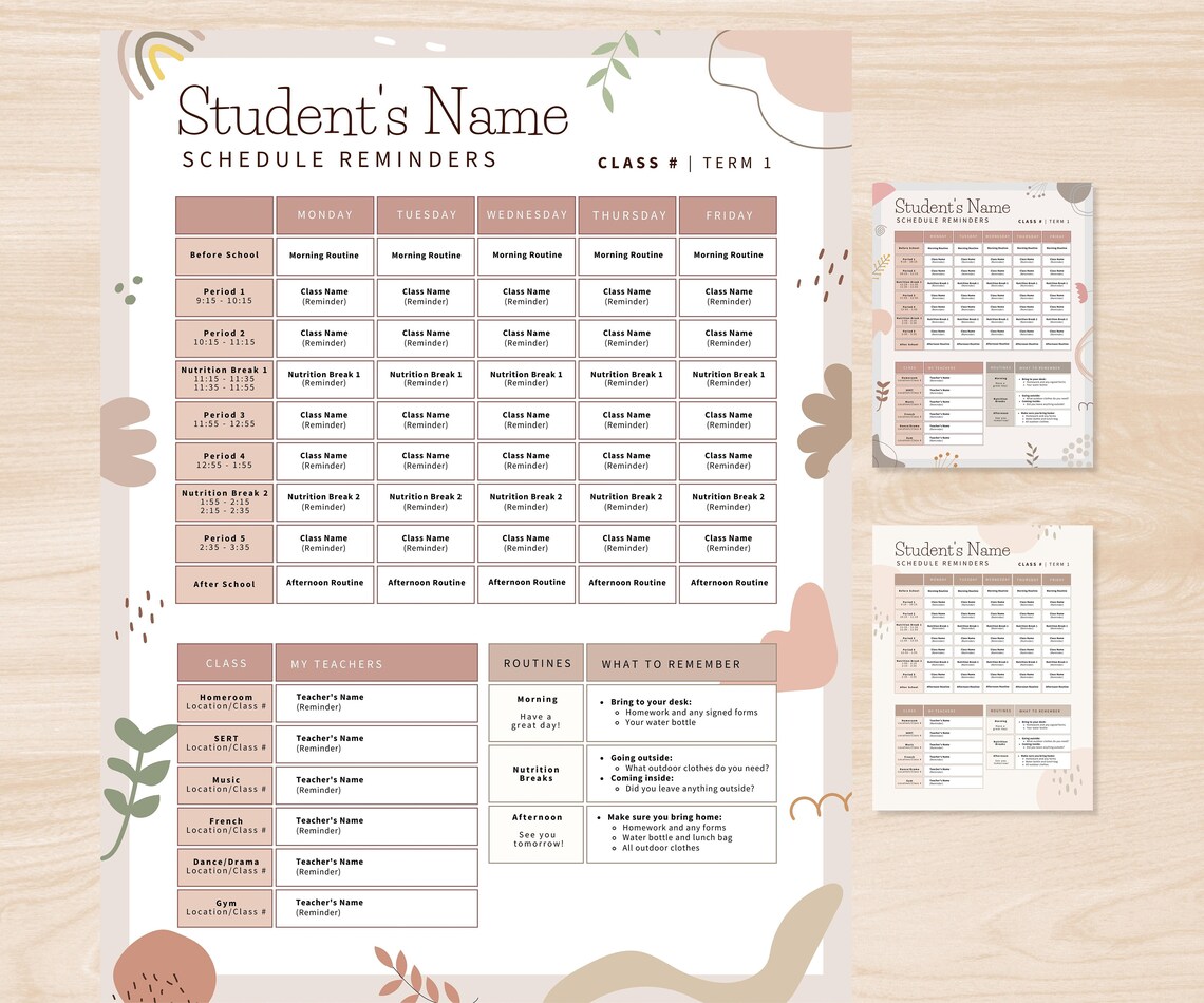 Class Schedule Reminders Template to Support Neurodivergent Students ...