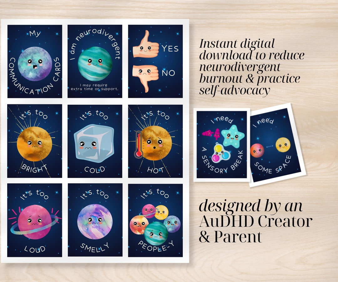 81 Space-themed Printable Communication Cards, Neurodivergent Survival ...
