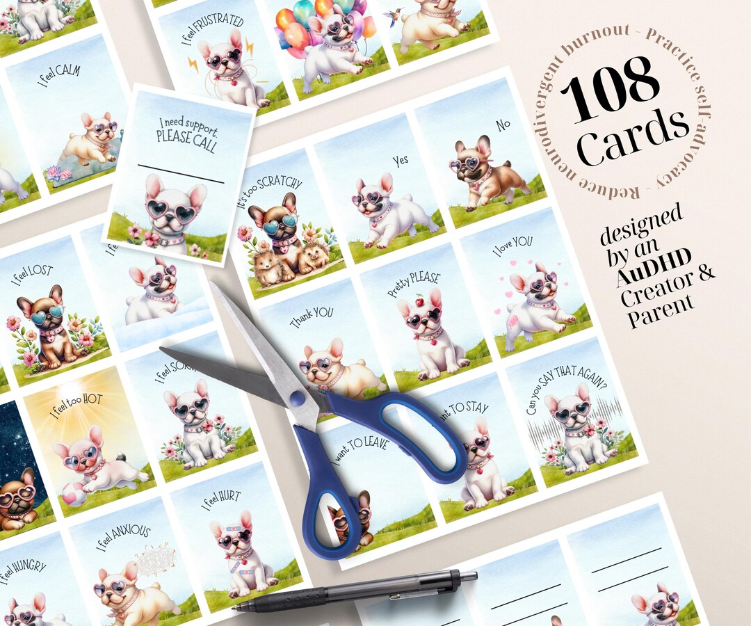 French Bulldog Themed Communication Cards Set for Autism and ADHD - 108 ...