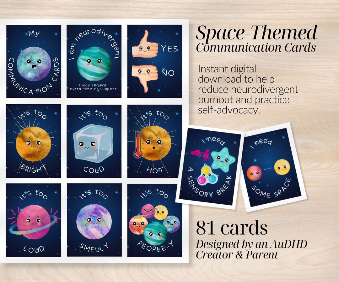 81 Space-themed Communication Cards, Autism Adhd Survival Kit ...