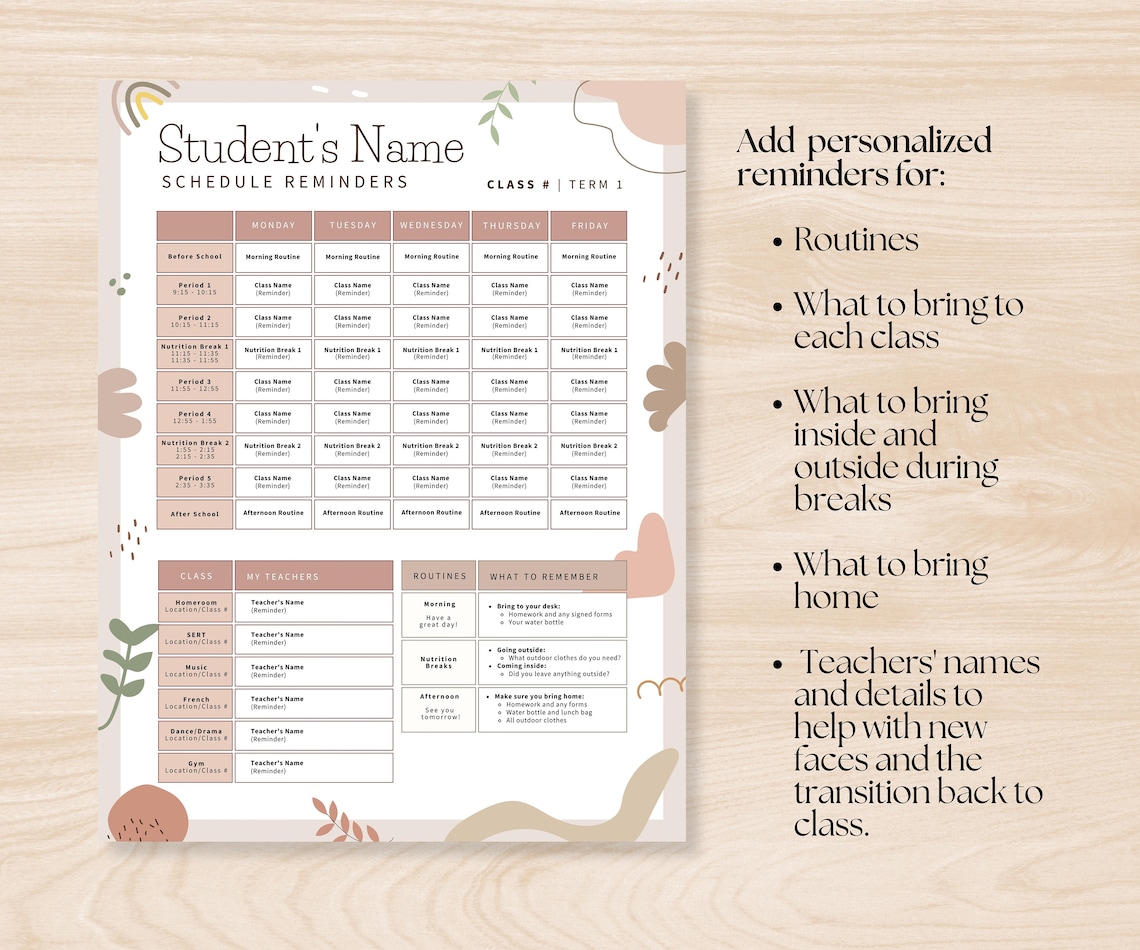 Class Schedule Reminders Template to Support Neurodivergent Students ...
