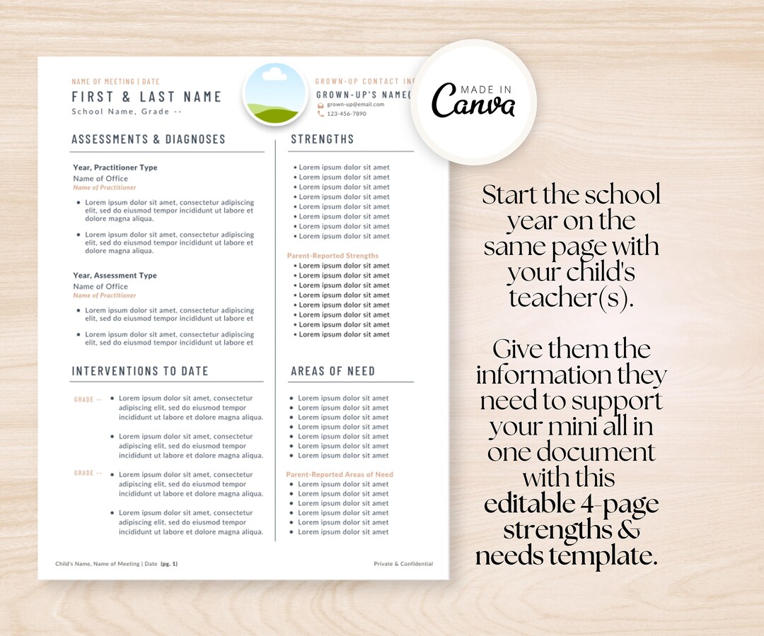 Neurodivergent Student Profile: IEP Prep, Editable Canva Template ...