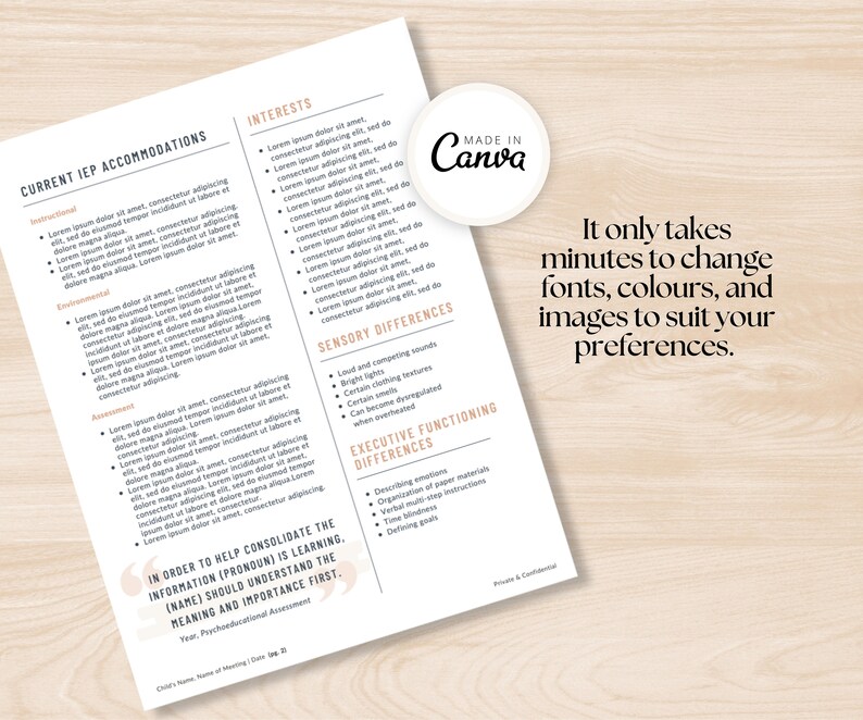 Neurodivergent Student Profile: Editable IEP Prep Template (canva, PDF ...
