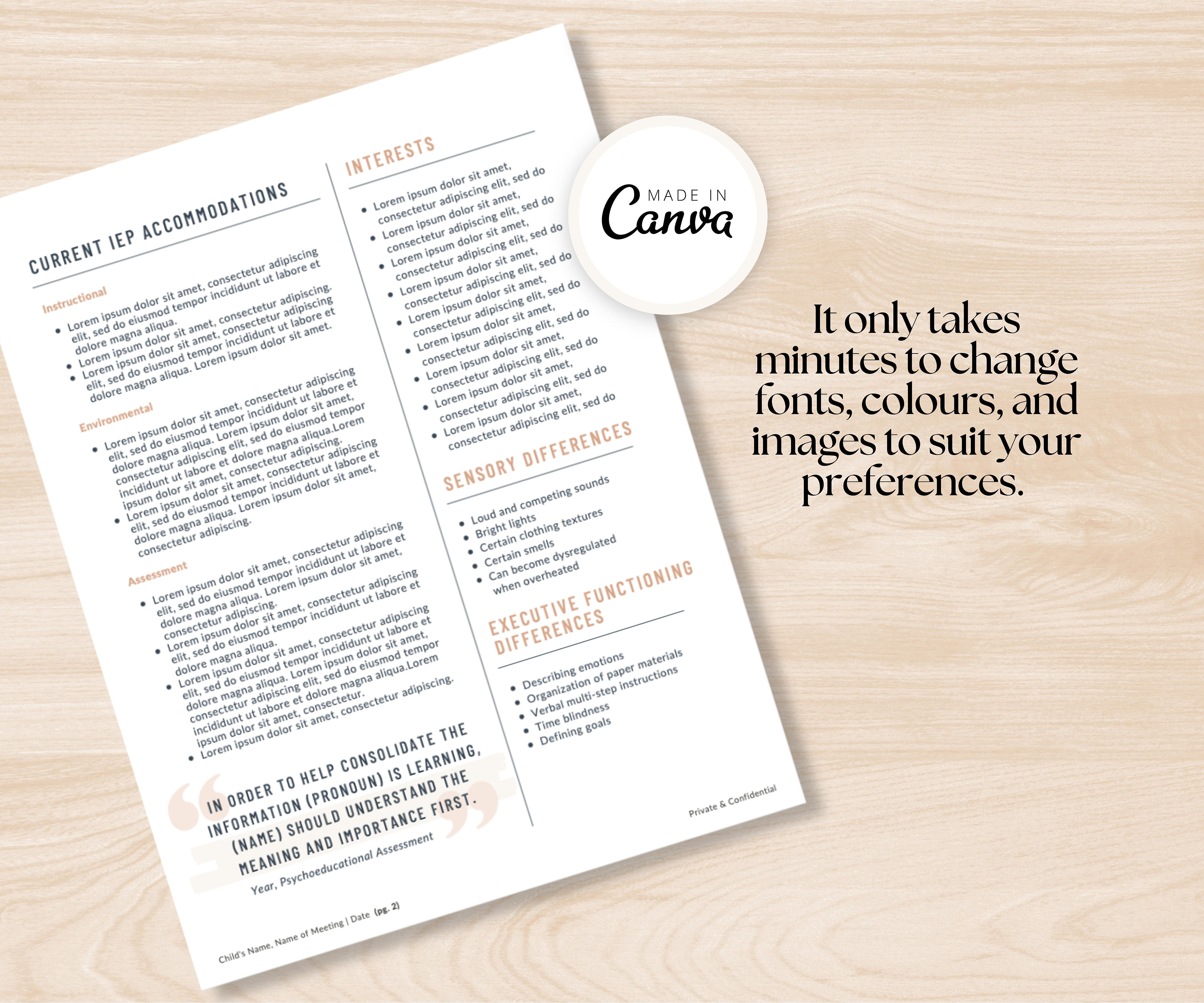 Neurodivergent Student Profile: IEP Prep, Editable Canva Template ...