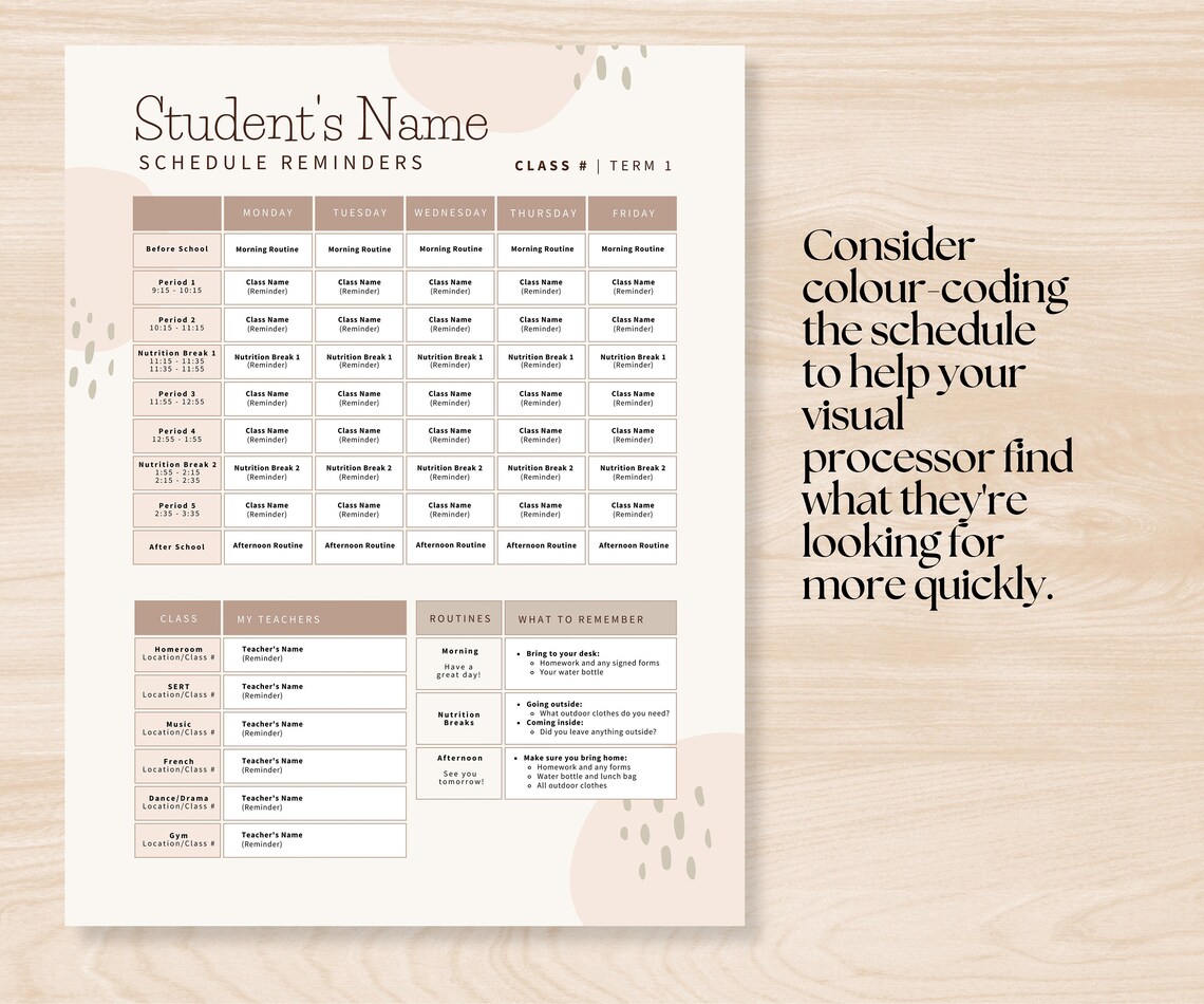 Class Schedule Reminders Template to Support Neurodivergent Students ...