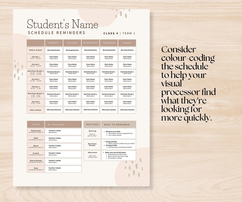 Neurodivergent Student Schedule Template: Editable Canva Printables ...