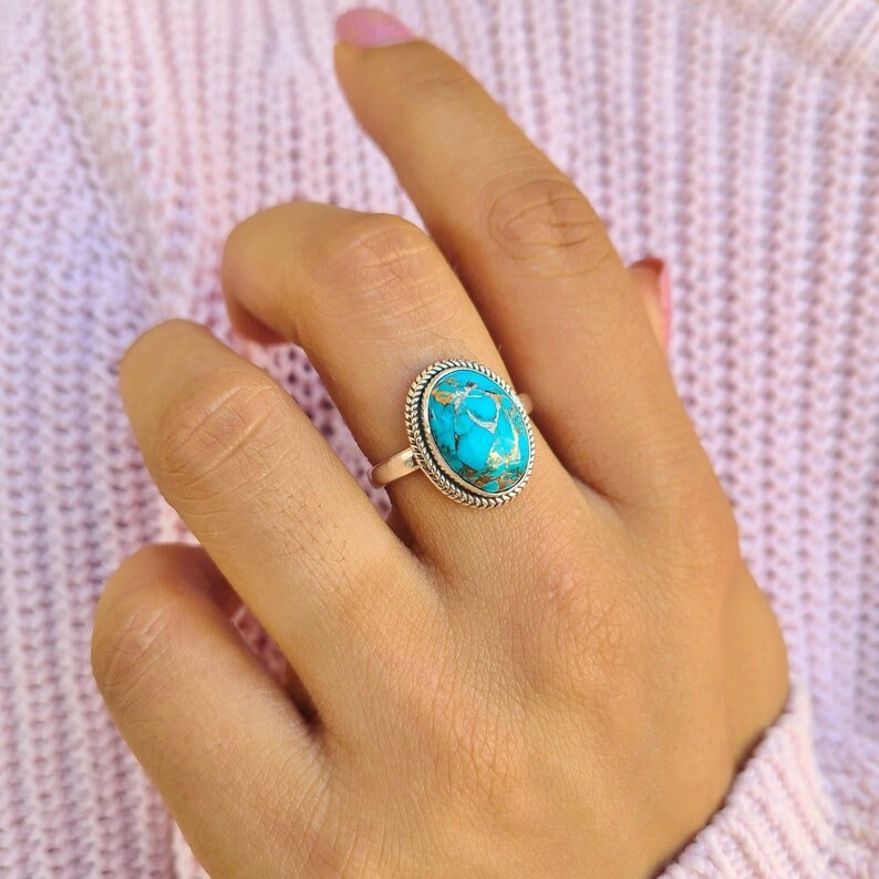 Genuine Turquoise Ring, Silver Turquoise Ring, Copper Turquoise Ring ...