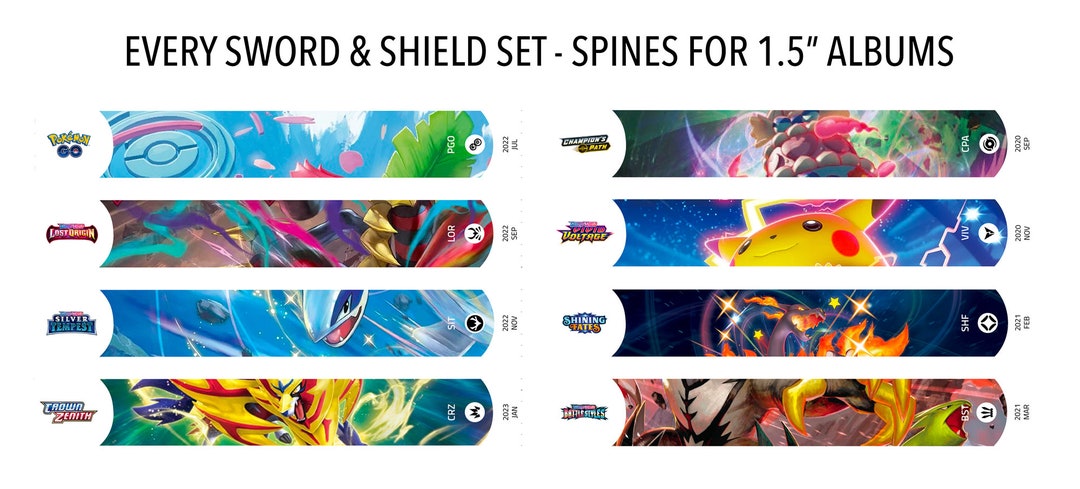 Sword & Shield SWSH Pokemon TCG: Album Binder Spines for Every Set ...
