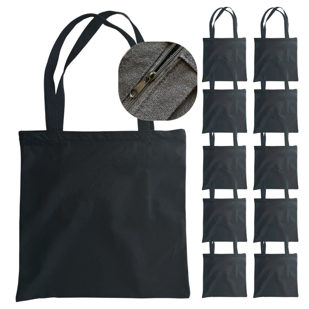 Blank Tote Bags With Zipper and Pocket Plain Tote Bags, Cotton Canvas ...