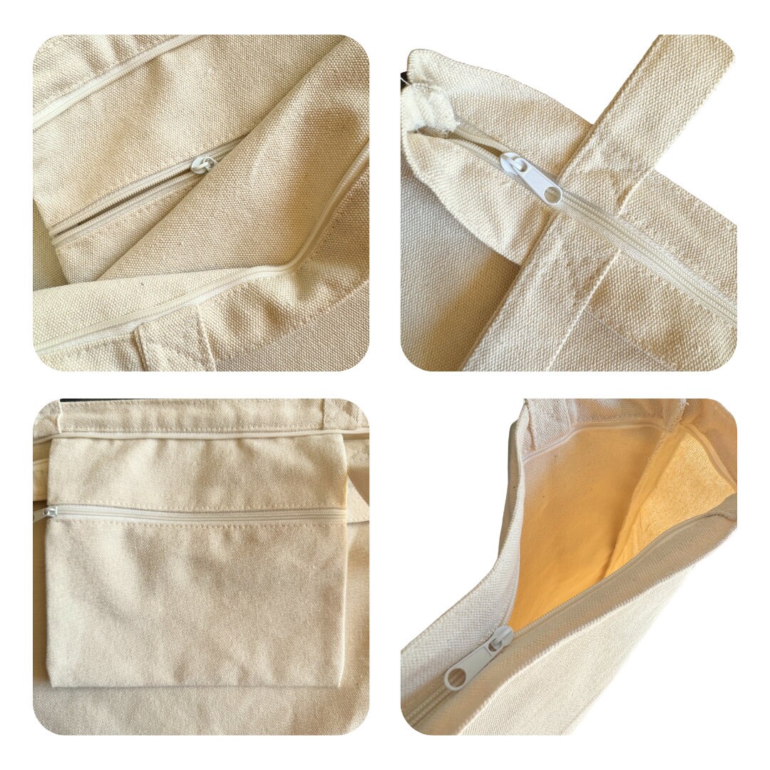 Blank Tote Bags With Zipper and Pocket Plain Bags Cotton Canvas Tote ...