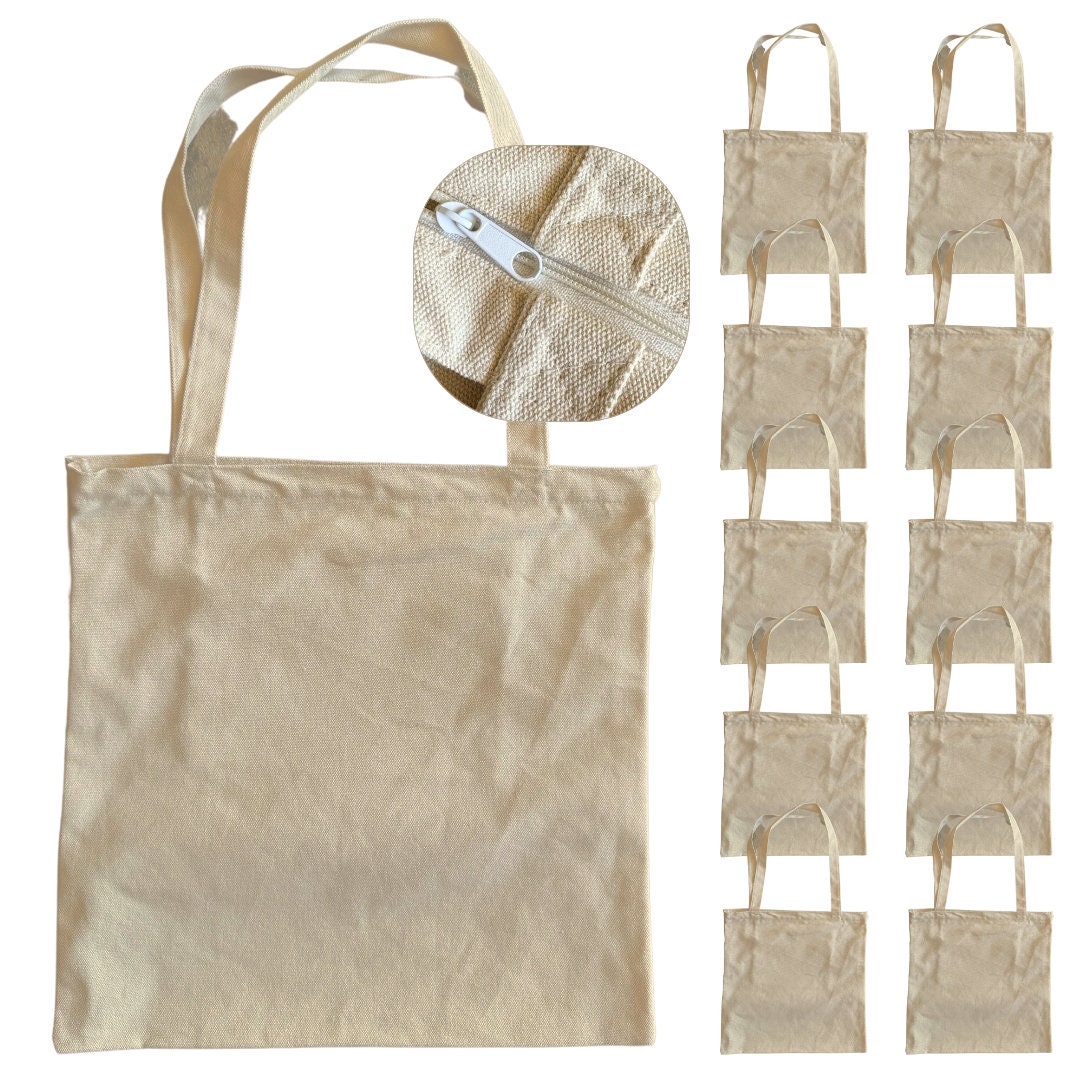 Blank Tote Bags With Zipper and Pocket Plain Bags Cotton Canvas Tote ...