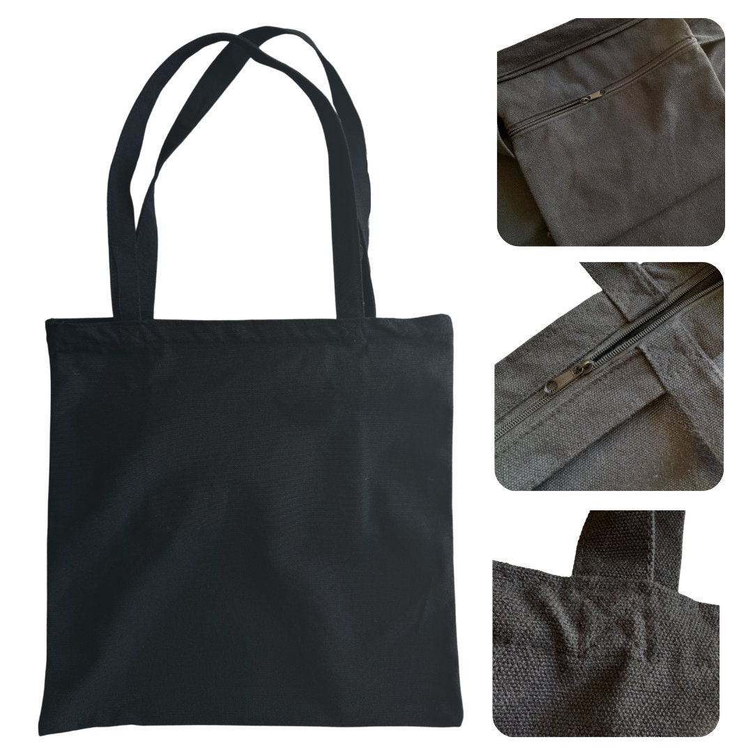 Blank Tote Bags With Zipper and Pocket Plain Tote Bags, Cotton Canvas ...