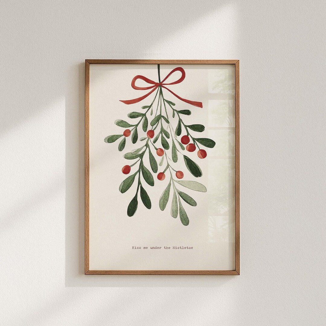 Mistletoe Poster, Romantic Christmas Decoration in Scandi Style, Kiss ...