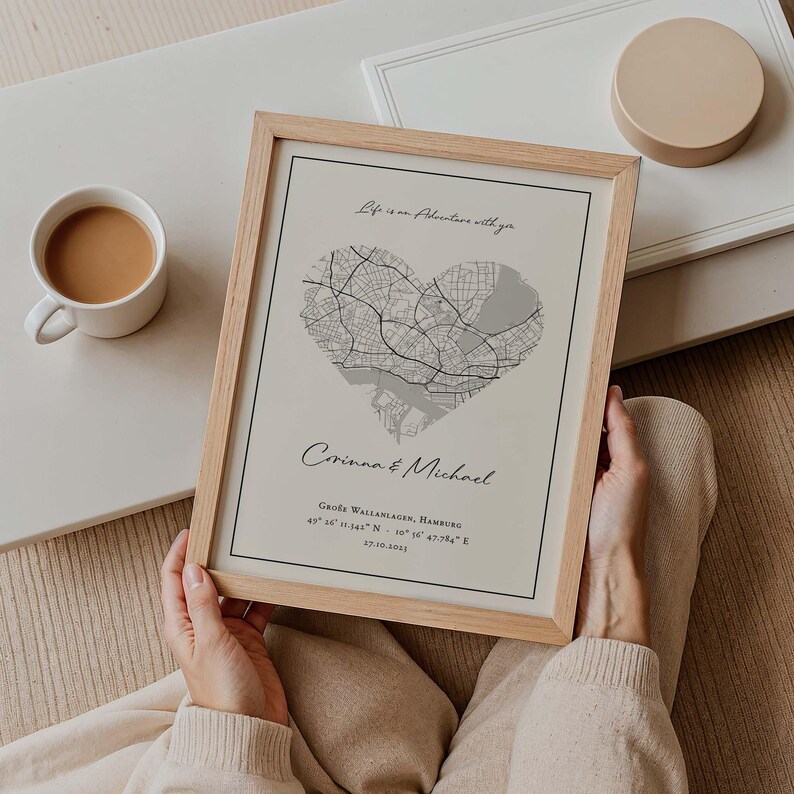 Personalized Heart City Map Poster With Names, Dates & Coordinates ...