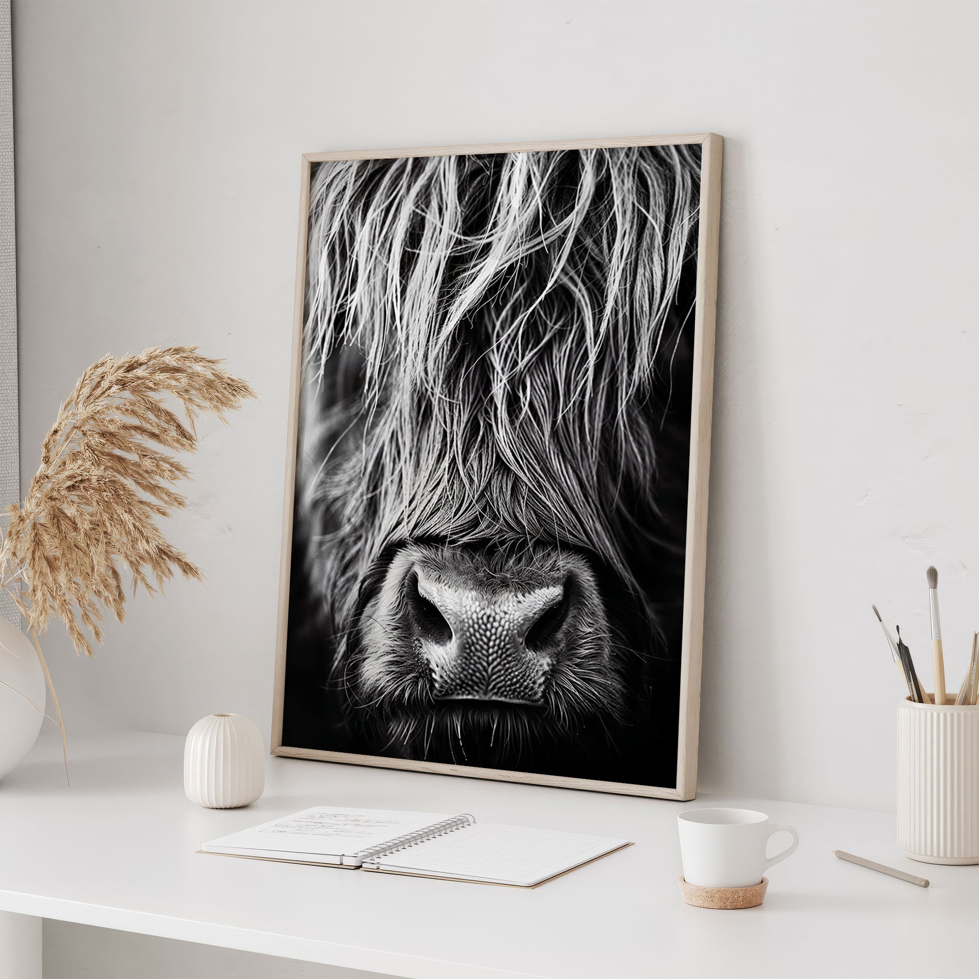Scottish Highland Cattle Poster, Black and White Portrait Photography ...