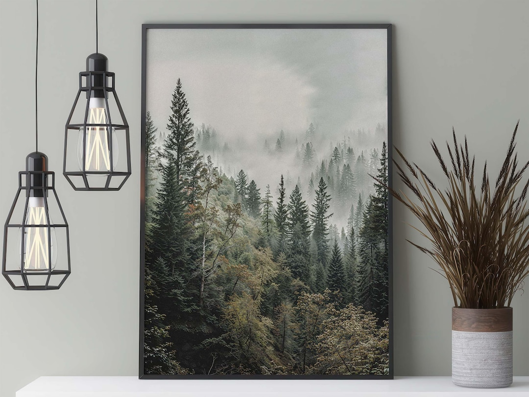Forest in the Mist Poster in Scandinavian Style, Vintage Photography of ...