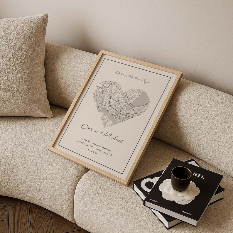 Personalized Heart City Map Poster With Names, Dates & Coordinates ...