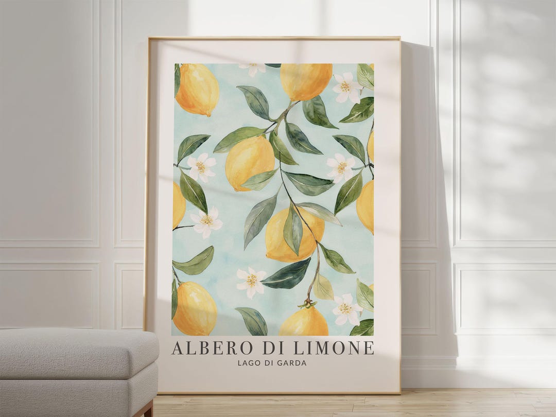 Lemon Tree Poster, Mediterranean Vintage Illustration of Lemons Under ...