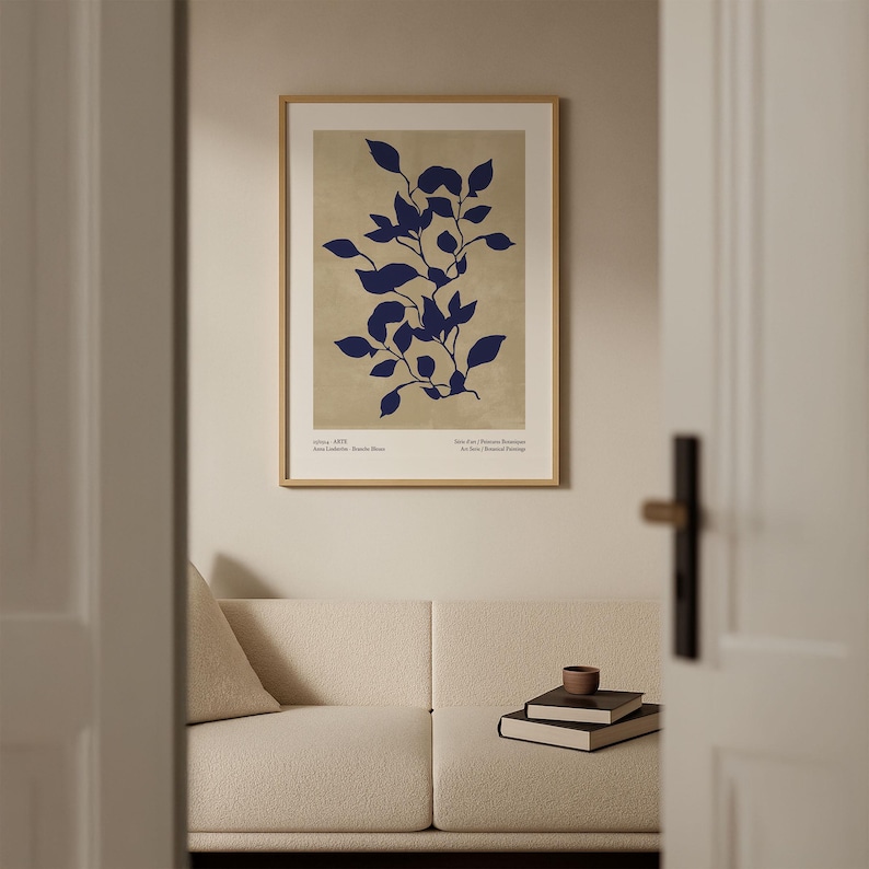 Blue Branches Poster in Scandinavian Style, Botanical Illustration on a ...