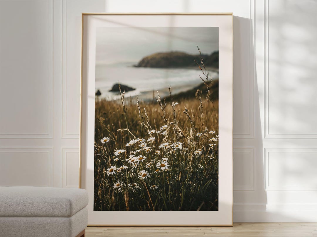 Daisies by the Ocean Poster, Nature Photography of Flowers on the Beach ...
