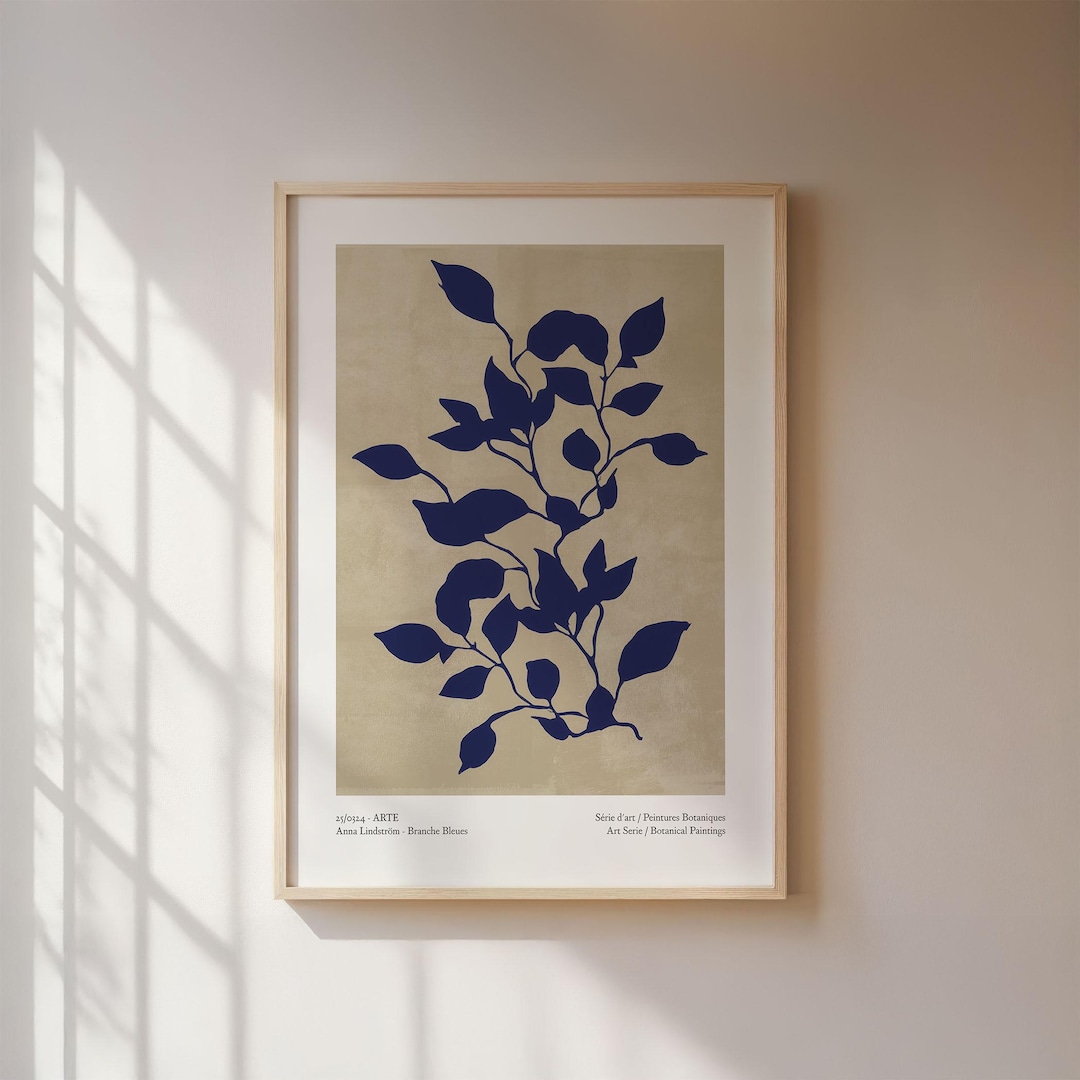 Blue Branches Poster in Scandinavian Style, Botanical Illustration on a ...