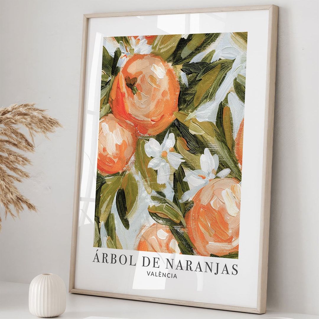 Orange Tree Poster, Mediterranean Vintage Illustration of Oranges Under ...