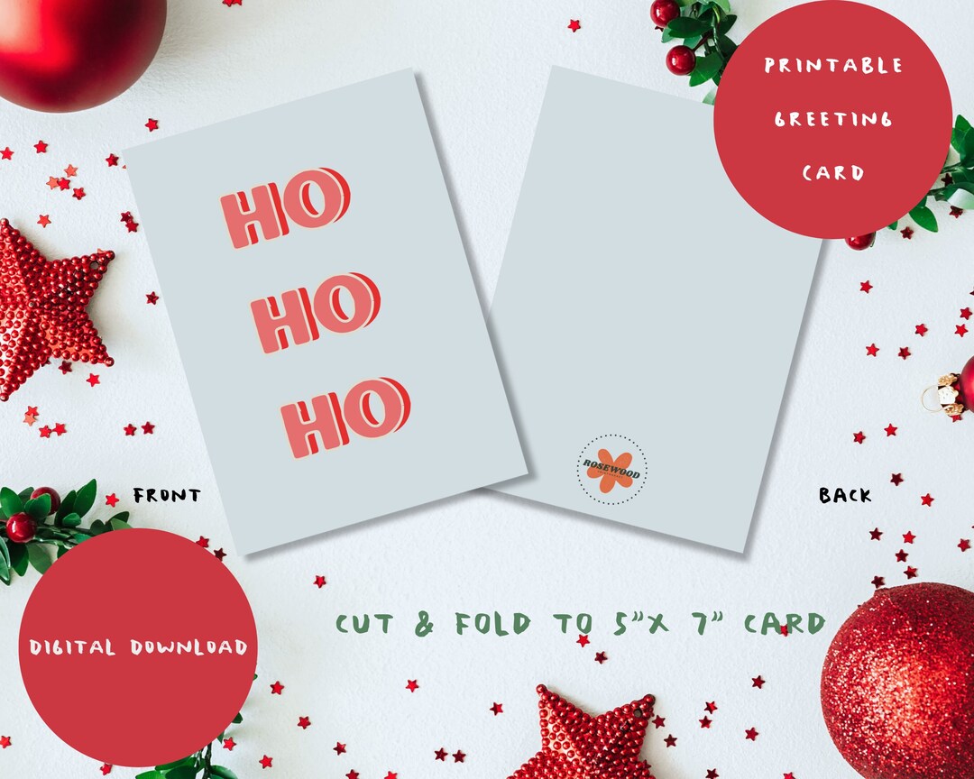 Printable HO HO HO Santa Digital Christmas Card 5x7 - Etsy