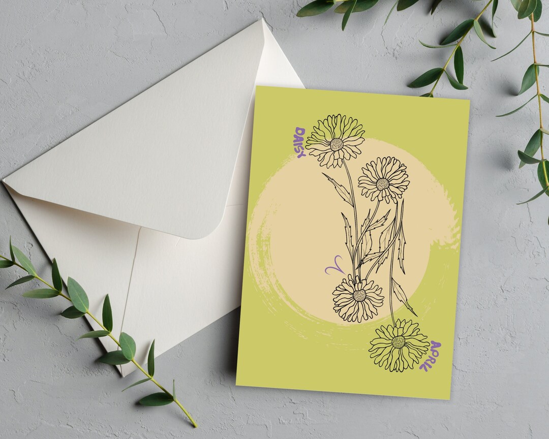 Printable Birth Flower Aries April Daisy, 5x7 Greeting Card, Digital ...