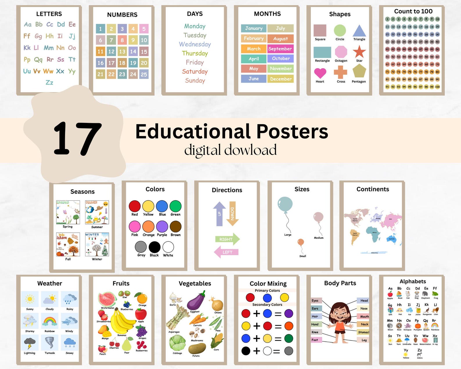 Educational Posters Set | Toddler Learning Printables (PDF Download) - Etsy