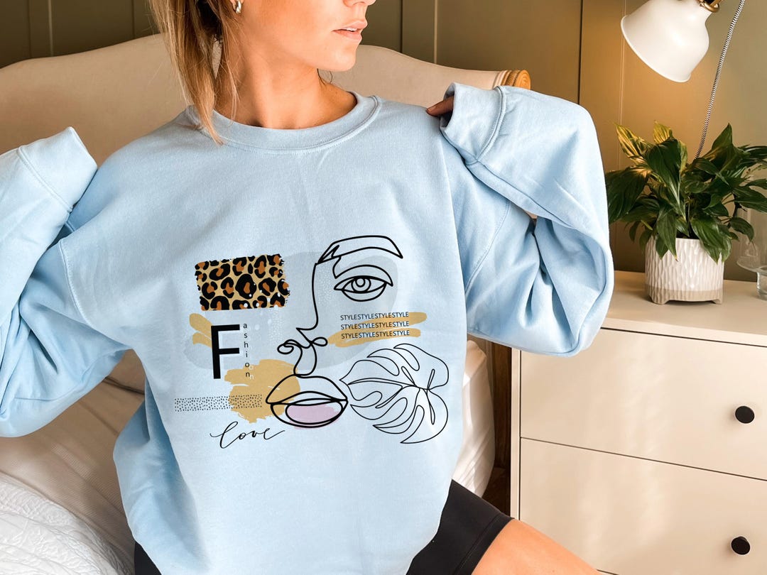 Abstract Woman Portrait Sweater, Colorful Artistic Face Print, Trendy ...