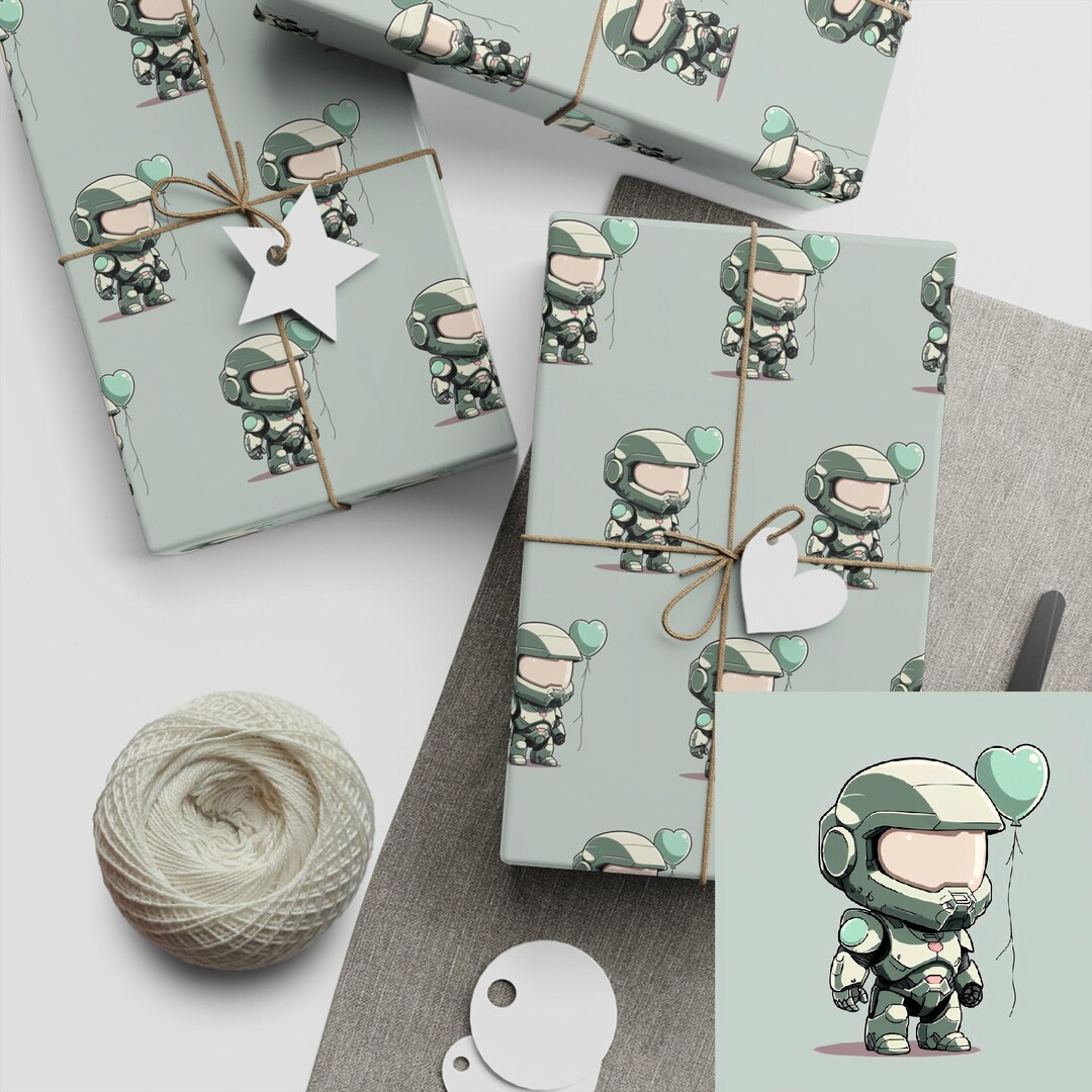 Cute Wrapping Paper Sheets, Master Chief Halo Video Game Themed Gift ...