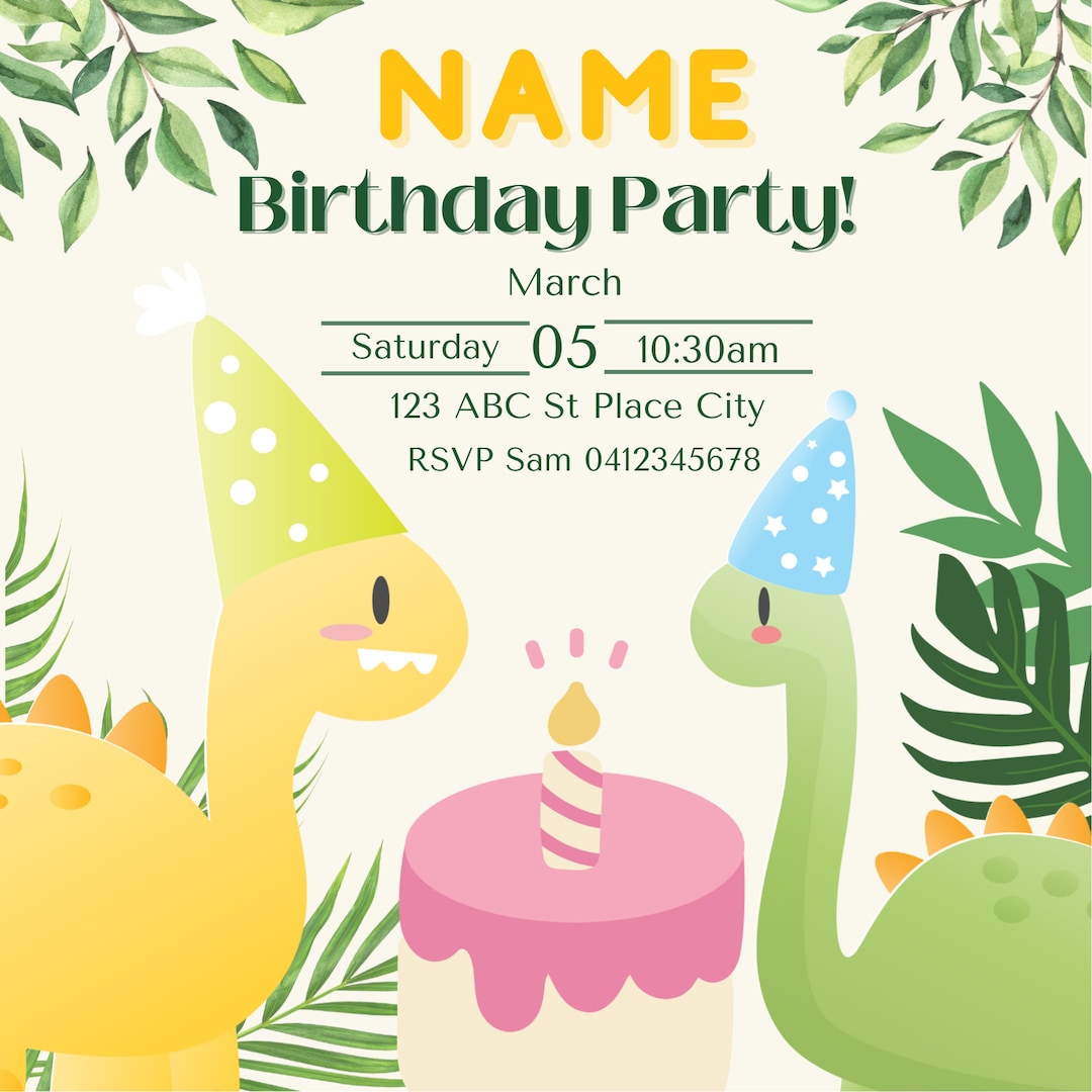 Dinosaur Theme Birthday Invitation Template - Etsy