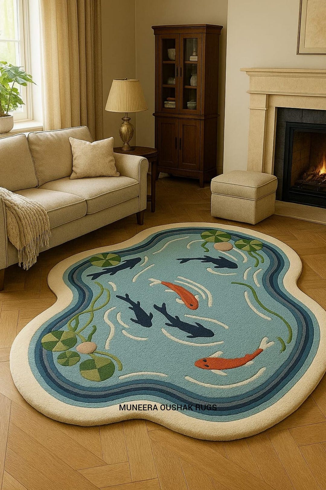 Koi Pond Rug – Hand Tufted Artistic Fish Design Modern Wool Carpet for ...
