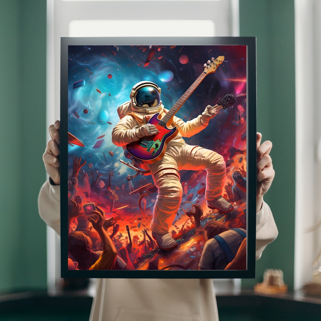 Astronaut Rockstar, Astronaut With Guitar in Space, Digital Art, Wall ...