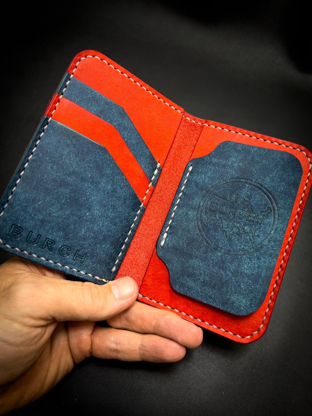 The Mccraw Handmade Leather USBP Badge Wallet America Edition red White ...