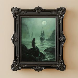Dark Academia Mermaid Oil Painting, Dark Wall Art, Moody Decor ...