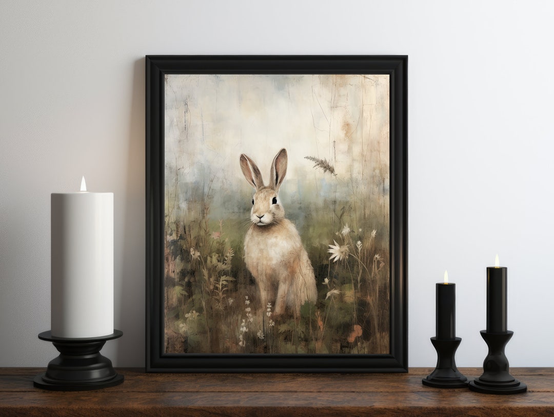 Dark Academia White Rabbit Oil Painting, Dark Cottagecore, Halloween ...