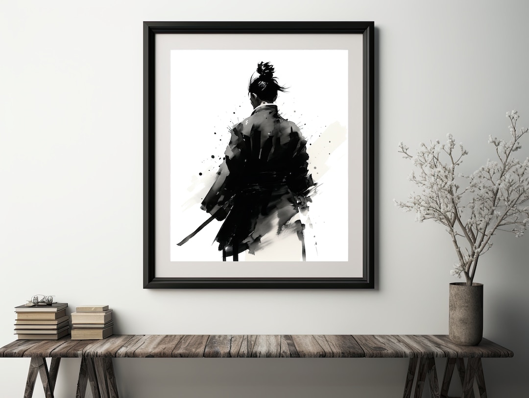 Watercolor Japanese Samurai Wall Art Print, Sumi E Style, Kyoto Decor ...