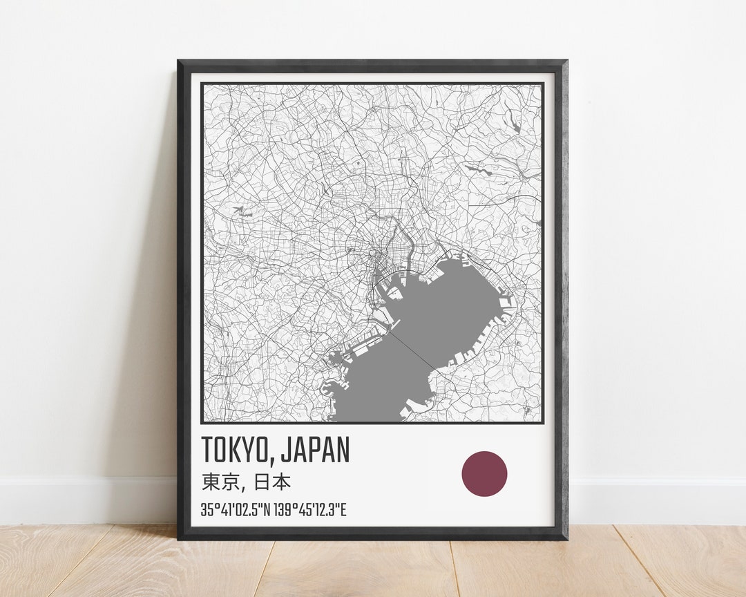 Tokyo, Japan Map Wall Art Print, Japanese Flag, City Map Art, Traveling ...