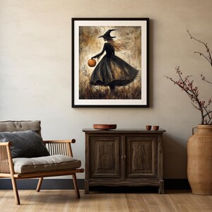 Halloween Witch Oil Painting Wall Art Print, Halloween Wall Art, Spooky ...