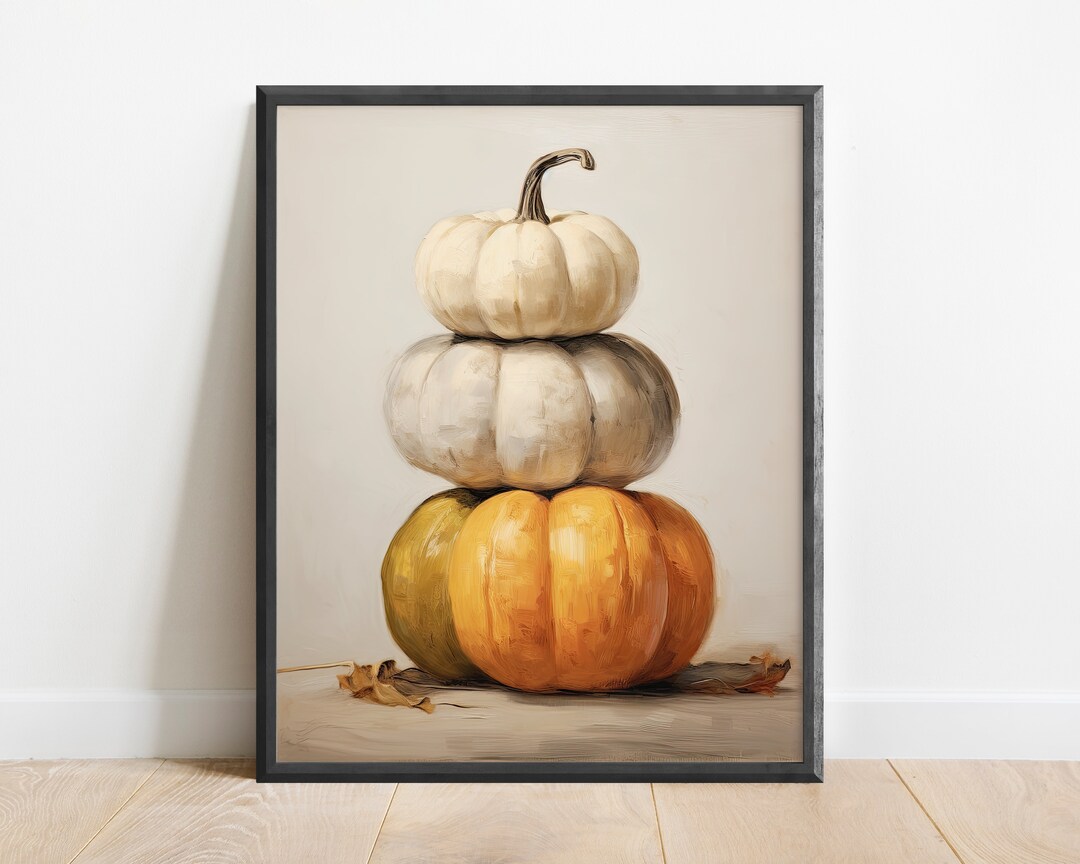 Pumpkin Stack Oil Painting Wall Art Print, Autumn Art, Pumpkin Wall Art ...