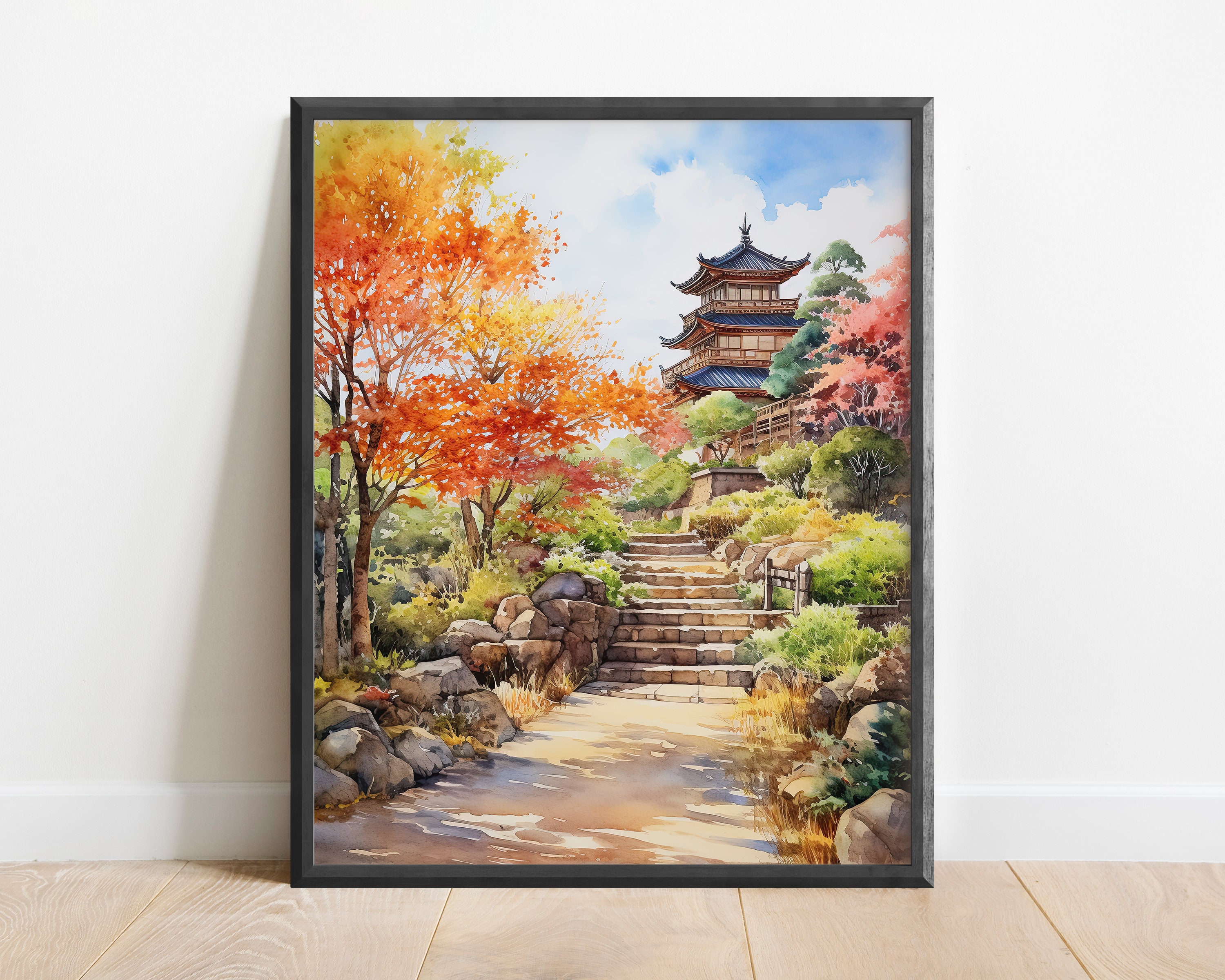 Watercolor Japanese Countryside Wall Art Print, Oriental Art, Cozy ...
