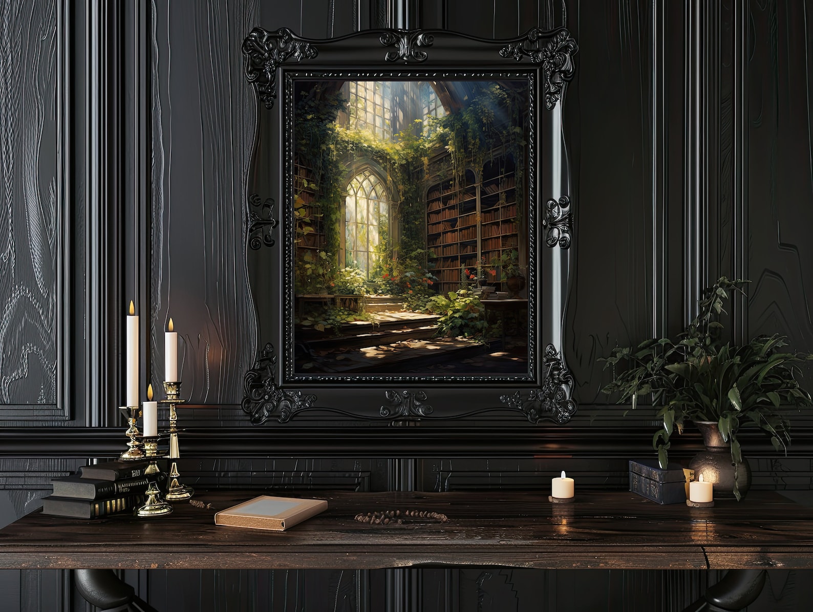 Dark Academia Nature Oil Painting Wall Art Print, Moody Library, Moody ...