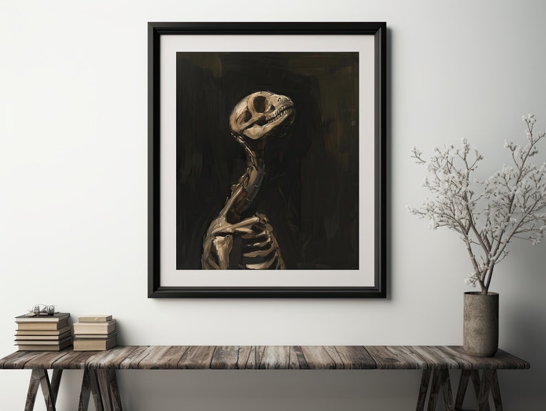 Dark Academia Snake Skeleton Oil Painting Wall Art Print, Occult Snake ...
